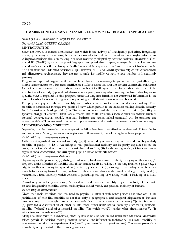 Pdf Towards Context Awareness Mobile Geospatial Bi Geobi Applications