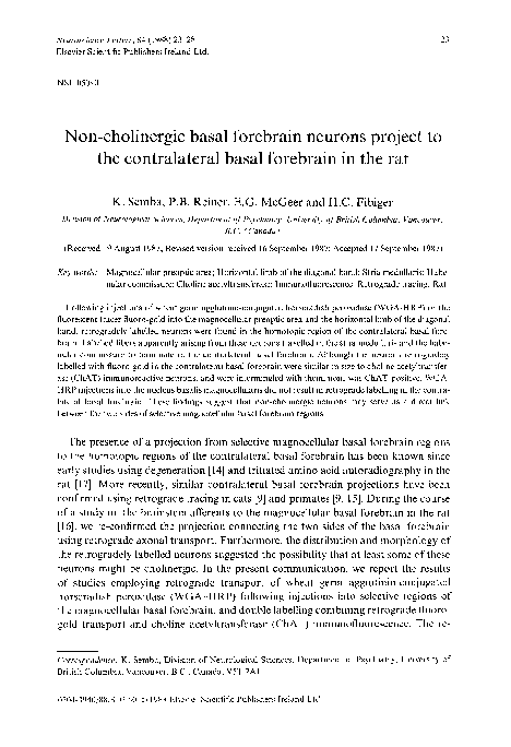 (PDF) Non-cholinergic basal forebrain neurons project to the ...