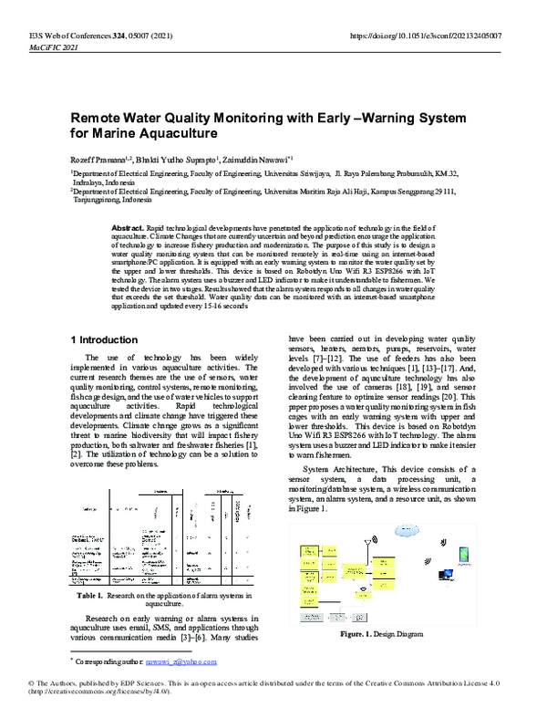 (PDF) Remote Water Quality Monitoring with Early -Warning System for ...