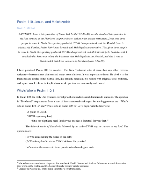 (PDF) Psalm 110, Jesus, and Melchizedek