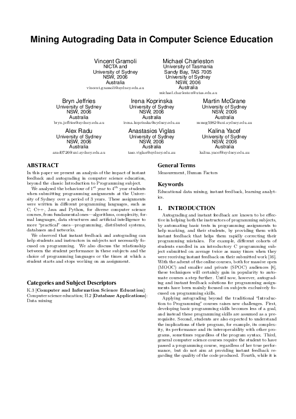 (PDF) Mining autograding data in computer science education