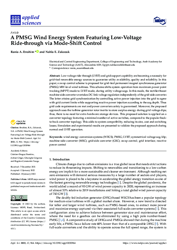 (PDF) A PMSG Wind Energy System Featuring Low-Voltage Ride-through via Mode-Shift Control