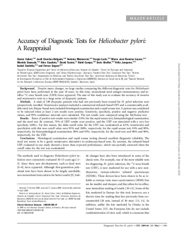 (PDF) Accuracy of Diagnostic Tests forHelicobacter pylori:A Reappraisal