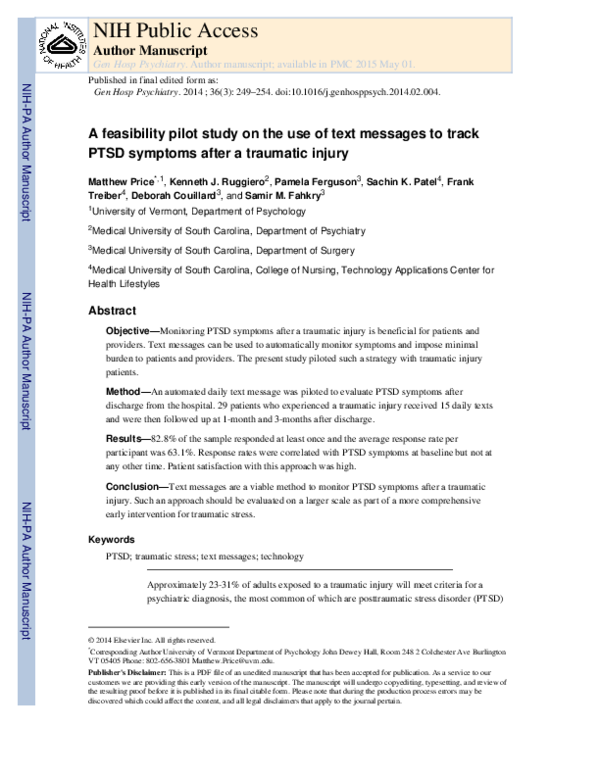(PDF) A feasibility pilot study on the use of text messages to track ...