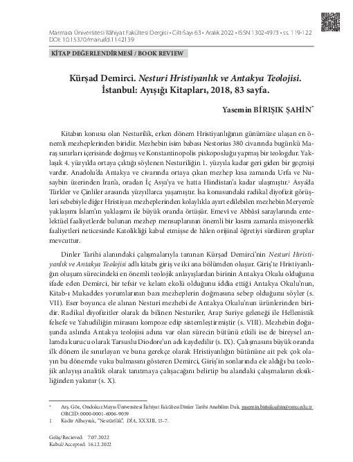 (PDF) Kürşad Demirci. Nesturi Hristiyanlık ve Antakya Teolojisi ...