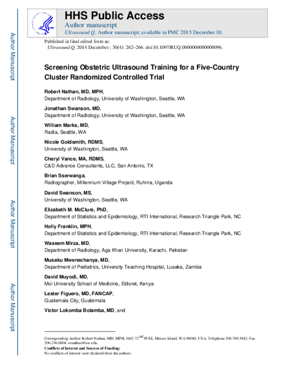 (PDF) Screening Obstetric Ultrasound Training for a 5-Country Cluster ...