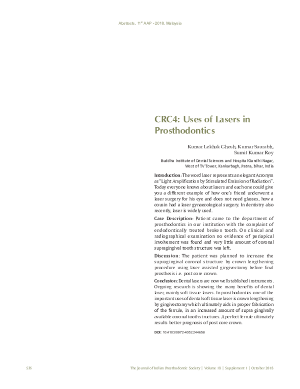(PDF) CRC4: Uses of Lasers in Prosthodontics