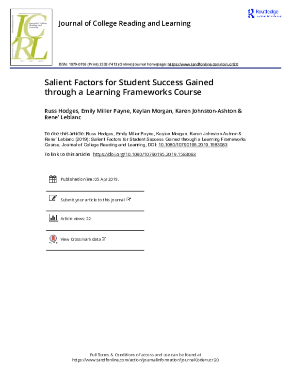 (PDF) Salient Factors for Student Success Gained through a Learning ...