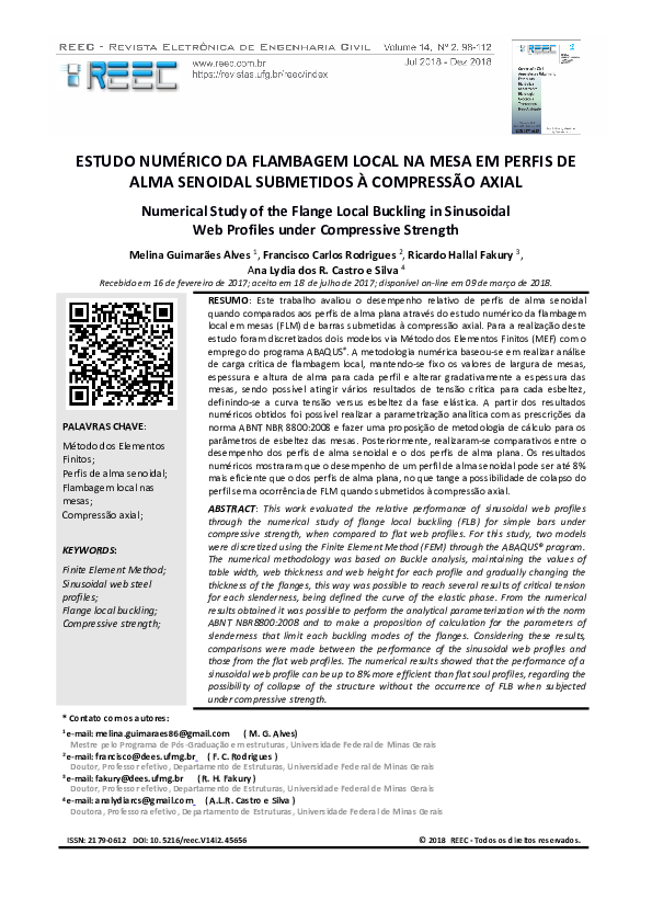(PDF) ESTUDO NUMÉRICO DA FLAMBAGEM LOCAL NA MESA EM PERFIS DE ALMA ...