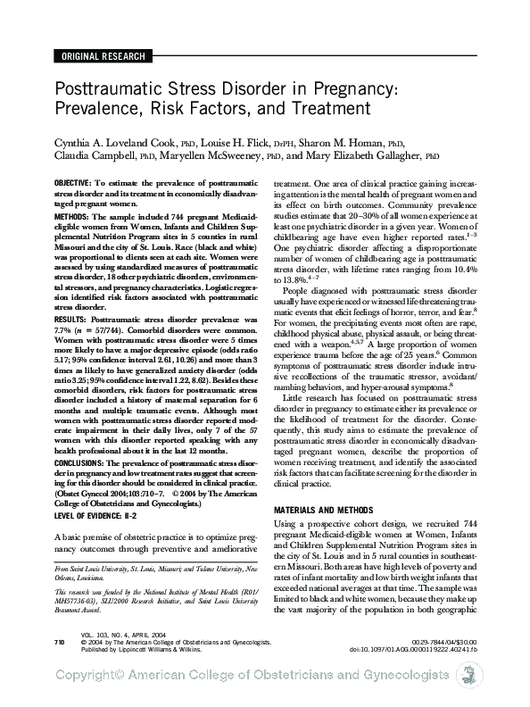 (PDF) Posttraumatic Stress Disorder in Pregnancy: Prevalence, Risk ...