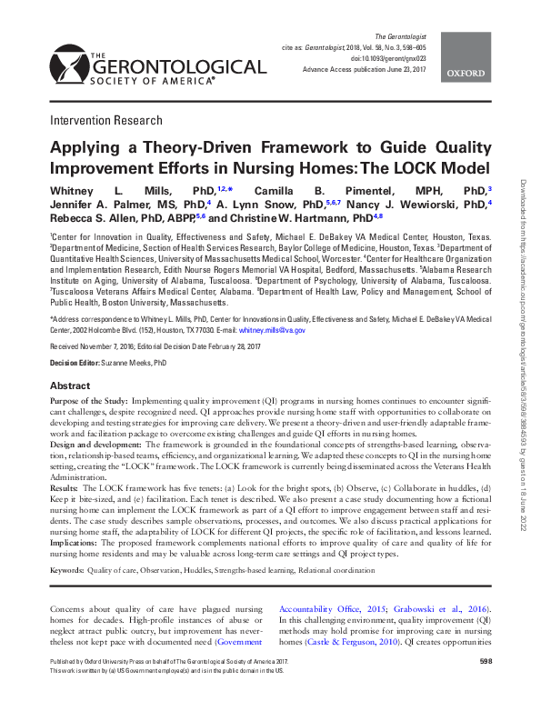 (PDF) Applying a Theory-Driven Framework to Guide Quality Improvement Efforts in Nursing Homes ...