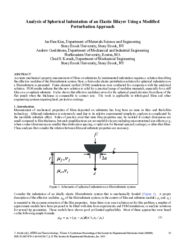 (PDF) Analysis of Spherical Indentation of an Elastic Bilayer Using a Modified Perturbation ...