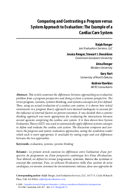 (PDF) Comparing and Contrasting a Program versus System Approach to Evaluation: The Example of a ...