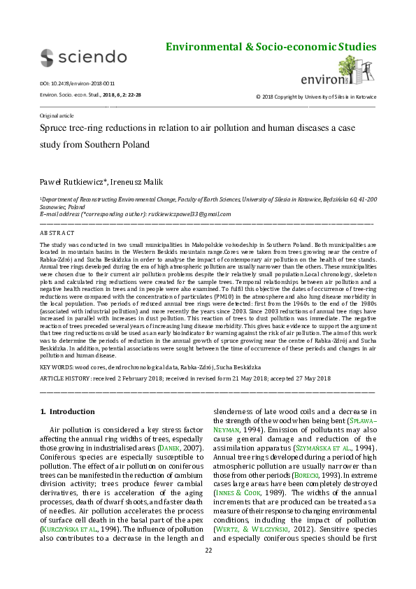 (PDF) Spruce tree-ring reductions in relation to air pollution and human diseases a case study ...