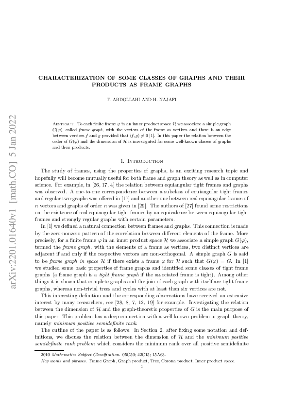(PDF) Characterization of some classes of graphs and their products as ...