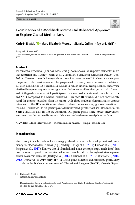 (PDF) Examination of a Modified Incremental Rehearsal Approach to ...