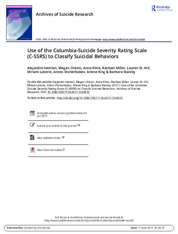 (PDF) Use of the Columbia-Suicide Severity Rating Scale (C-SSRS) to ...