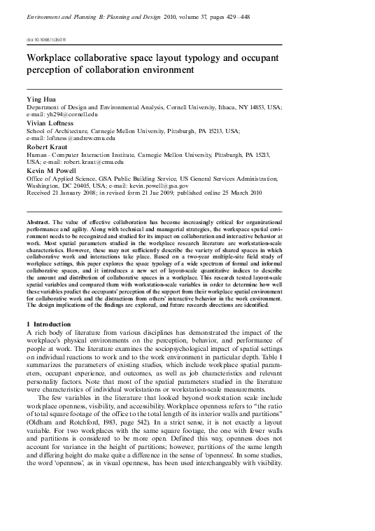 (PDF) Workplace Collaborative Space Layout Typology and Occupant ...