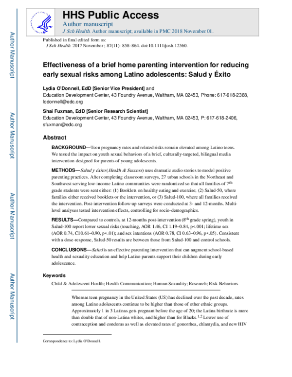 (PDF) Effectiveness of a Brief Home Parenting Intervention for Reducing ...