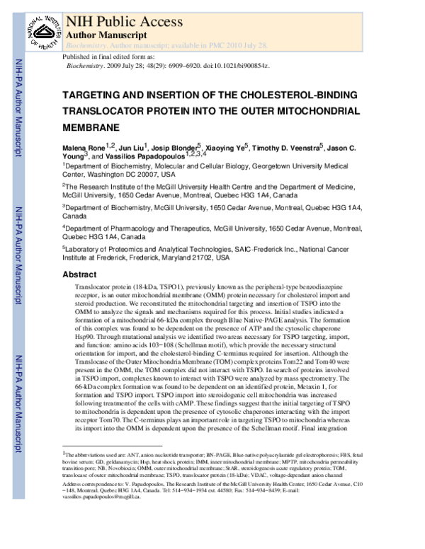 (PDF) Targeting and Insertion of the Cholesterol-Binding Translocator ...