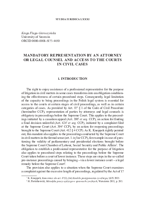 (PDF) Mandatory Representation by an Attorney or Legal Counsel and ...