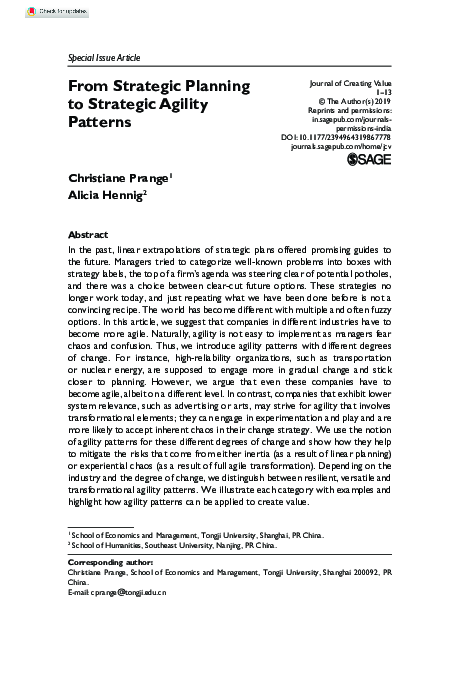 (PDF) From Strategic Planning to Strategic Agility Patterns