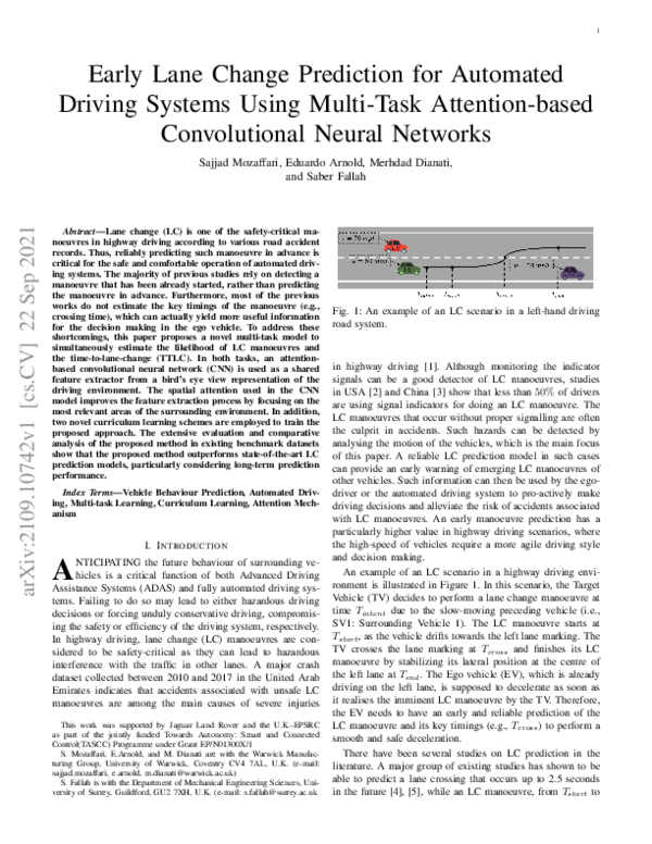 (PDF) Early Lane Change Prediction for Automated Driving Systems Using ...