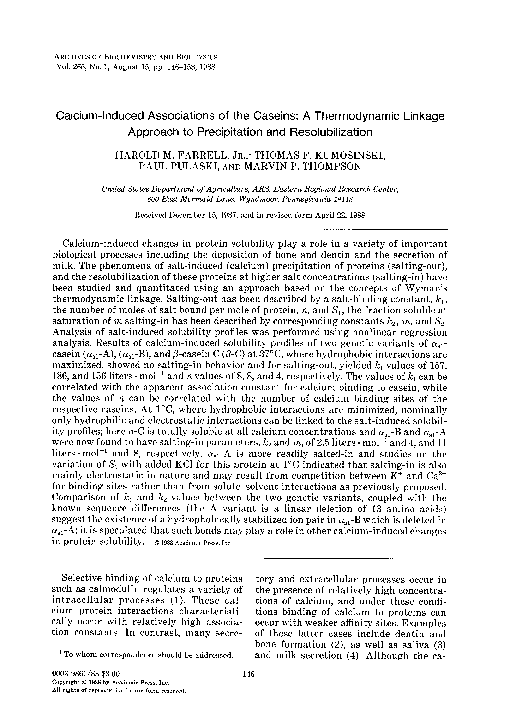 (PDF) Calcium-induced associations of the caseins: A thermodynamic ...