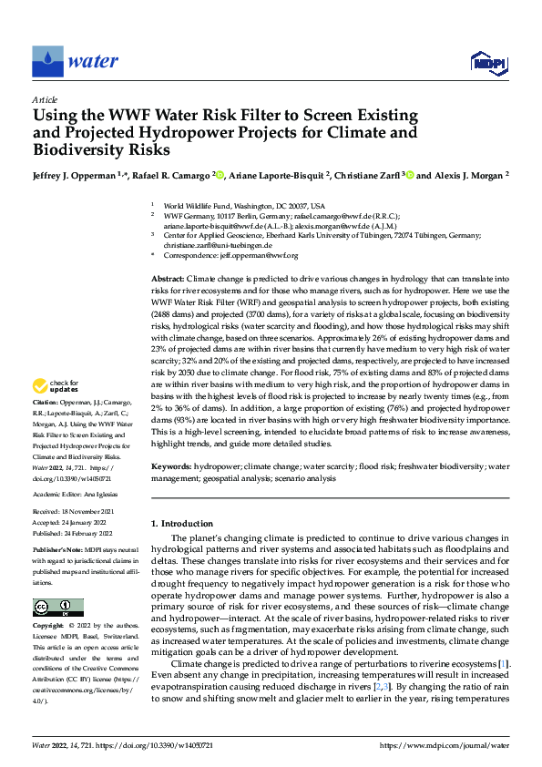 (PDF) Using the WWF Water Risk Filter to Screen Existing and Projected ...