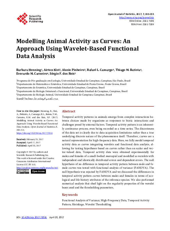 (PDF) Modelling Animal Activity as Curves: An Approach Using Wavelet-Based Functional Data Analysis