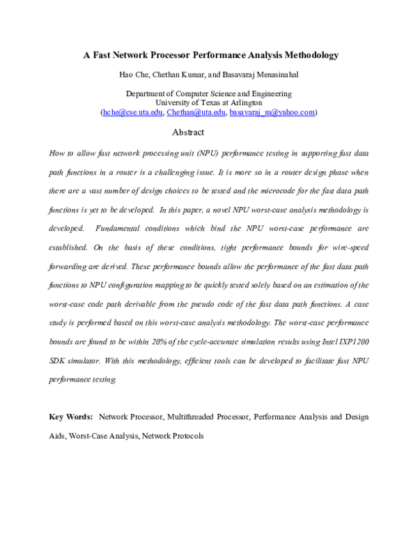 (PDF) A Fast Network Processor Performance Analysis Methodology