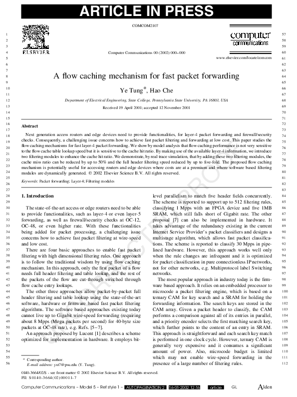 (PDF) A flow caching mechanism for fast packet forwarding
