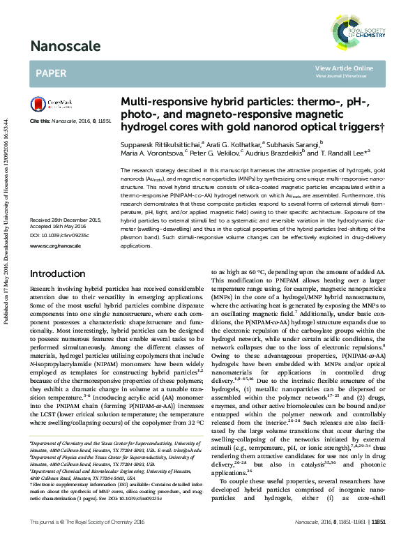 (PDF) Multi-responsive hybrid particles: thermo-, pH-, photo-, and ...