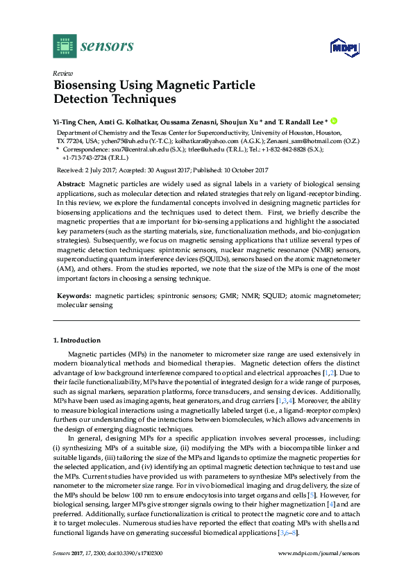 Pdf Biosensing Using Magnetic Particle Detection Techniques