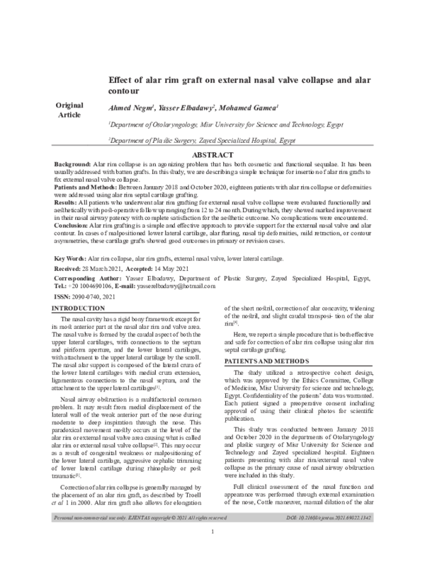 (PDF) Effect of alar rim graft on external nasal valve collapse and ...