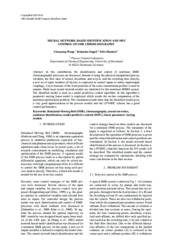 (PDF) Neural Network-Based Identification and MPC Control of SMB Chromatography