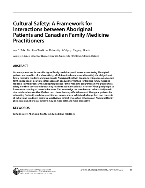 (PDF) Cultural Safety: A Framework for Interactions between Aboriginal ...