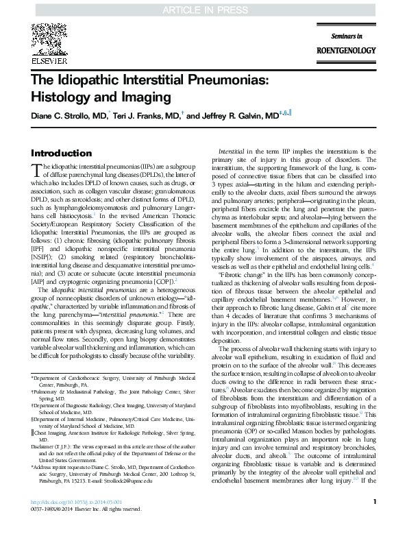 (PDF) The Idiopathic Interstitial Pneumonias: Histology and Imaging