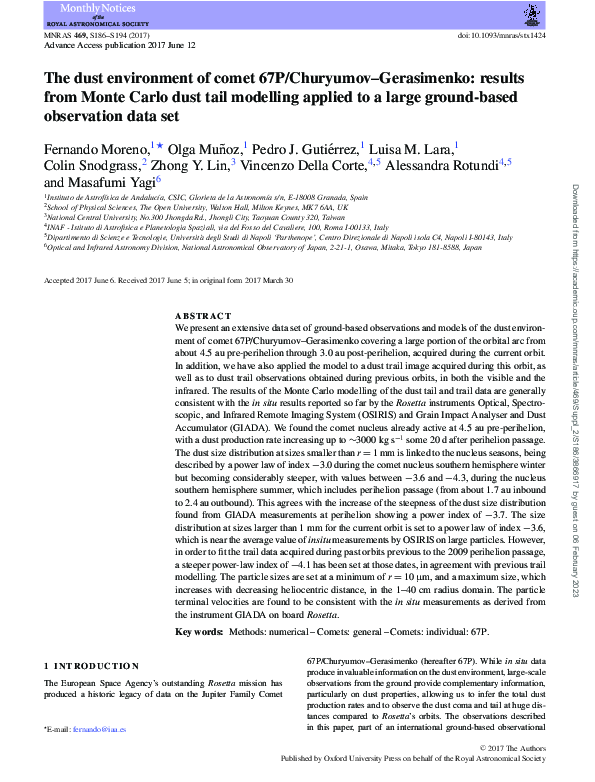(PDF) The dust environment of comet 67P/Churyumov–Gerasimenko: results ...