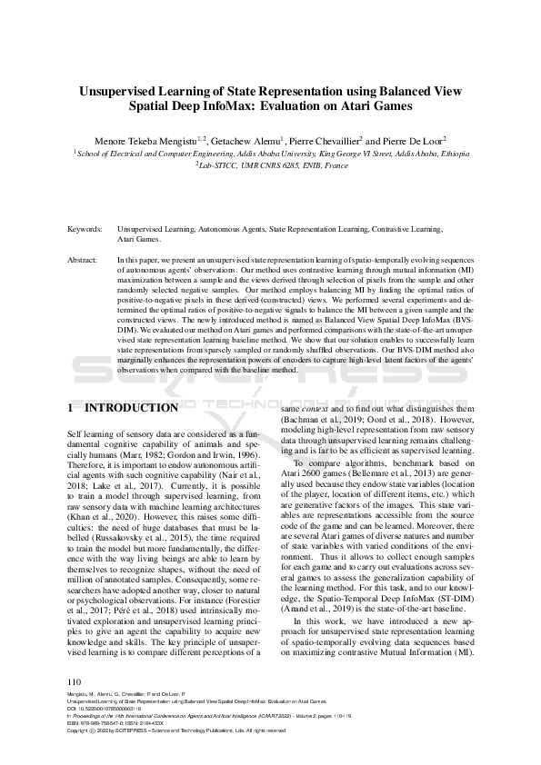 (PDF) Unsupervised Learning of State Representation using Balanced View Spatial Deep InfoMax ...