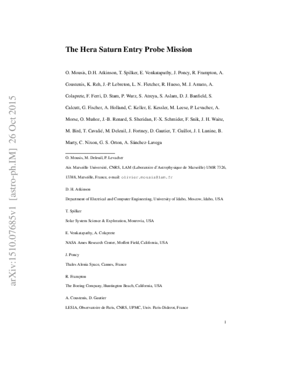 (PDF) The Hera Saturn entry probe mission