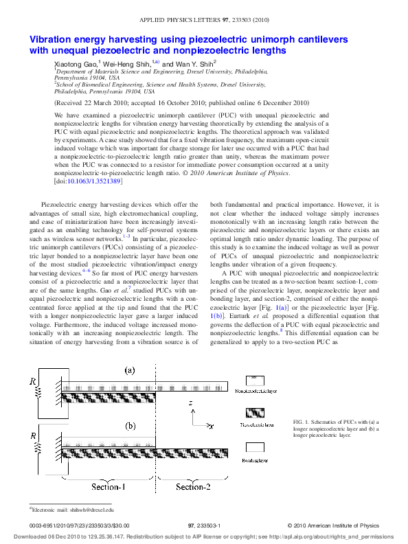(PDF) Vibration energy harvesting using piezoelectric unimorph cantilevers with unequal ...