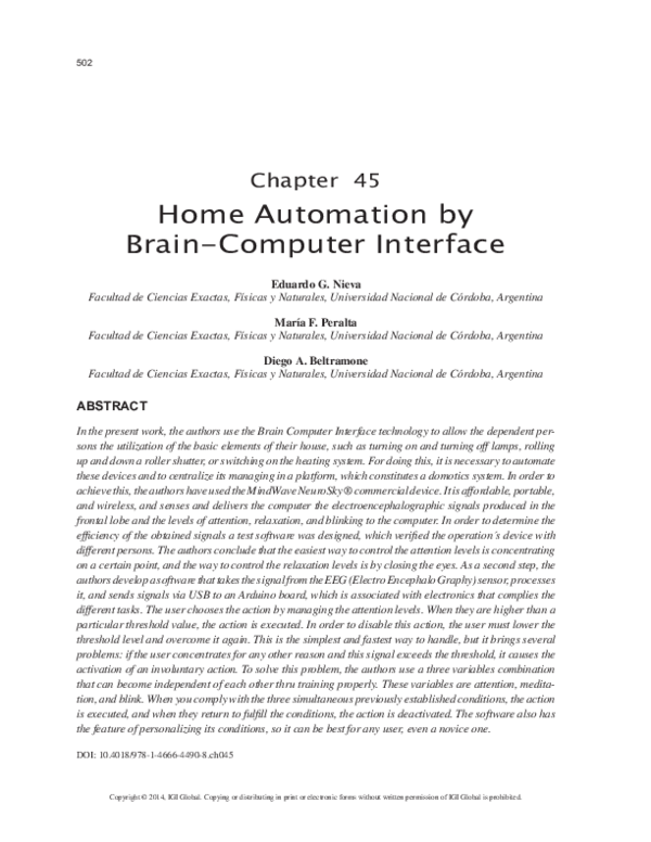 (PDF) Home Automation by Brain-Computer Interface