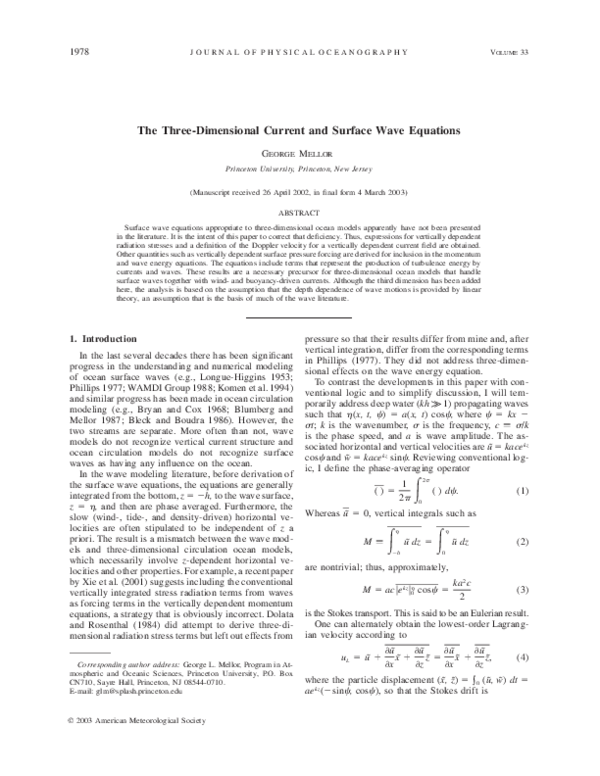 Pdf The Three Dimensional Current And Surface Wave Equations