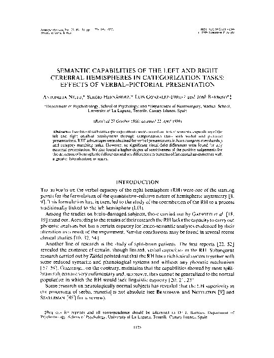 (PDF) Semantic capabilities of the left and right cerebral hemispheres in categorization tasks ...