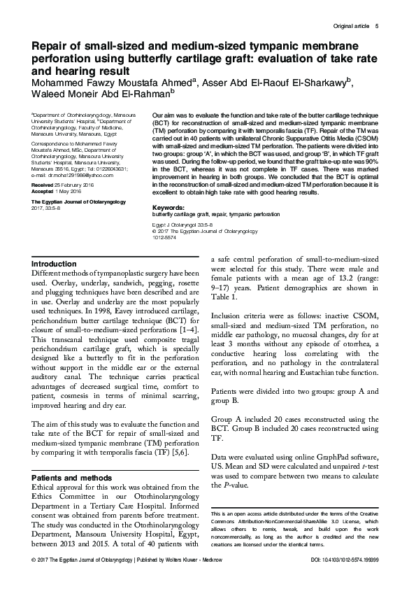 (PDF) Repair of small-sized and medium-sized tympanic membrane ...