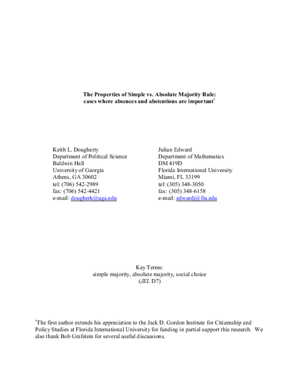 (PDF) The Properties of Simple Vs. Absolute Majority Rule: Cases Where ...