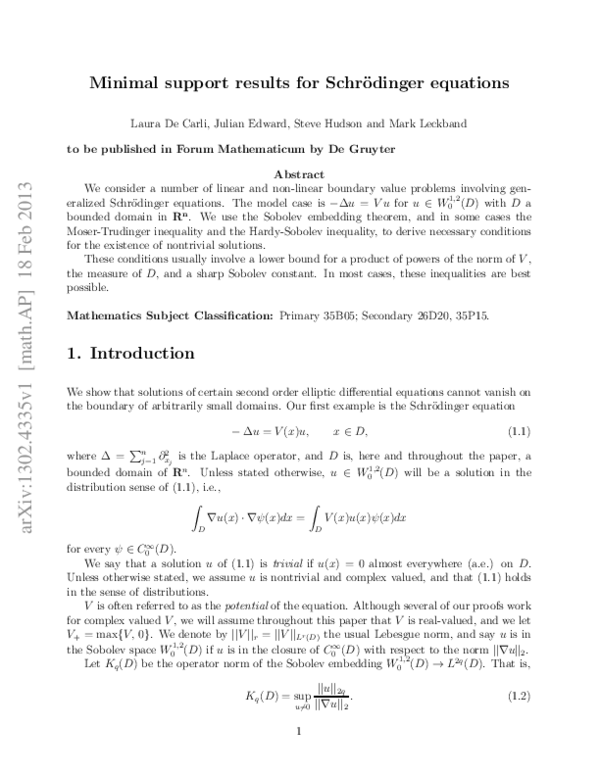 (PDF) Minimal support results for Schrödinger equations