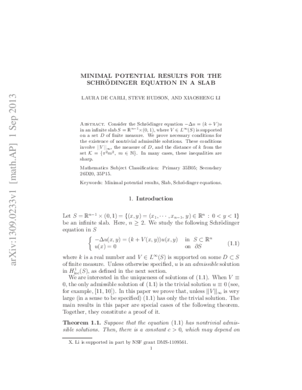 (PDF) Minimal potential results for the Schrödinger equation in a slab