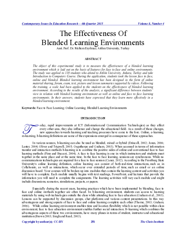 Pdf The Effectiveness Of Blended Learning Environments